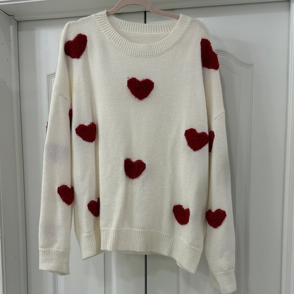 Amazon | Sweaters | White And Red Heart Valentines Day Sweater | Poshmark